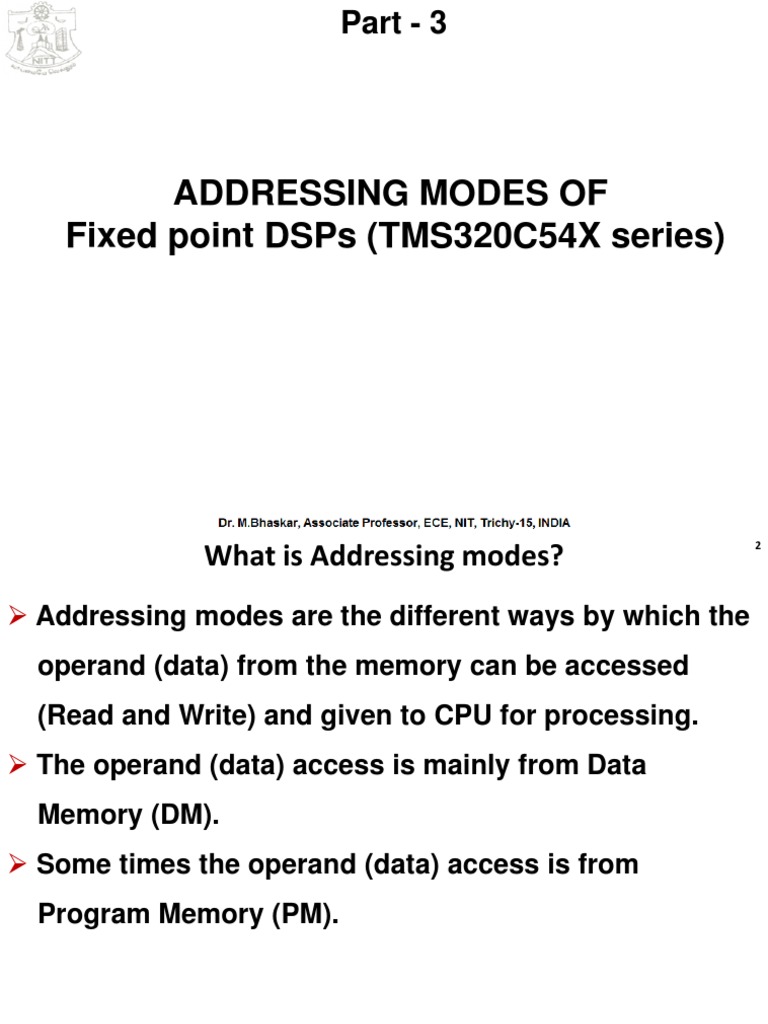 UG - EC303 DSP Part-3 Fixed Point DSP Addressing Modes - Print | PDF | Instruction Set | Digital ...