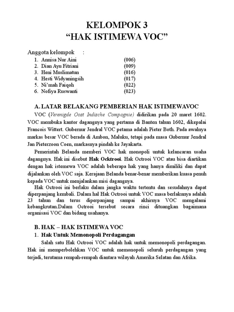 Hak Istimewa VOC dan Pengaruhnya | PDF