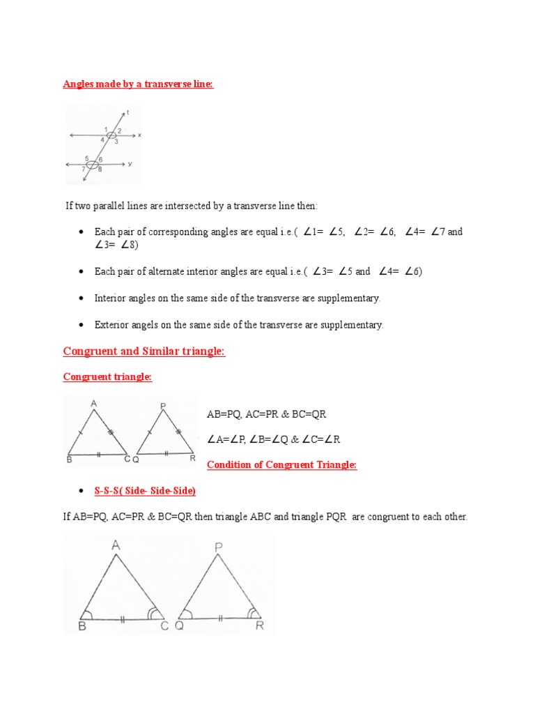 Angles Made by A Transverse Line:: Congruent and Similar Triangle | PDF ...