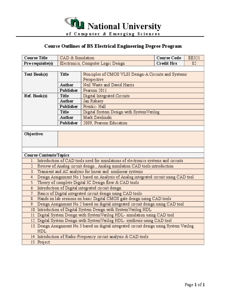 National University: Course Outlines of BS Electrical Engineering ...