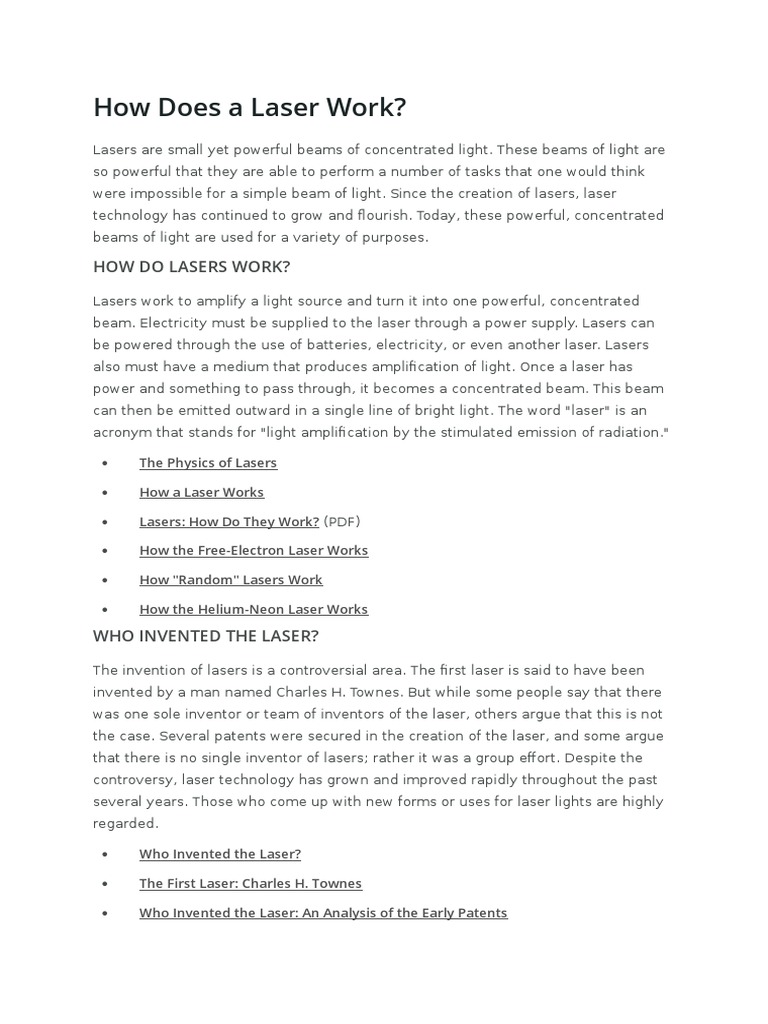 How Does A Laser Work | PDF | Laser | Invention