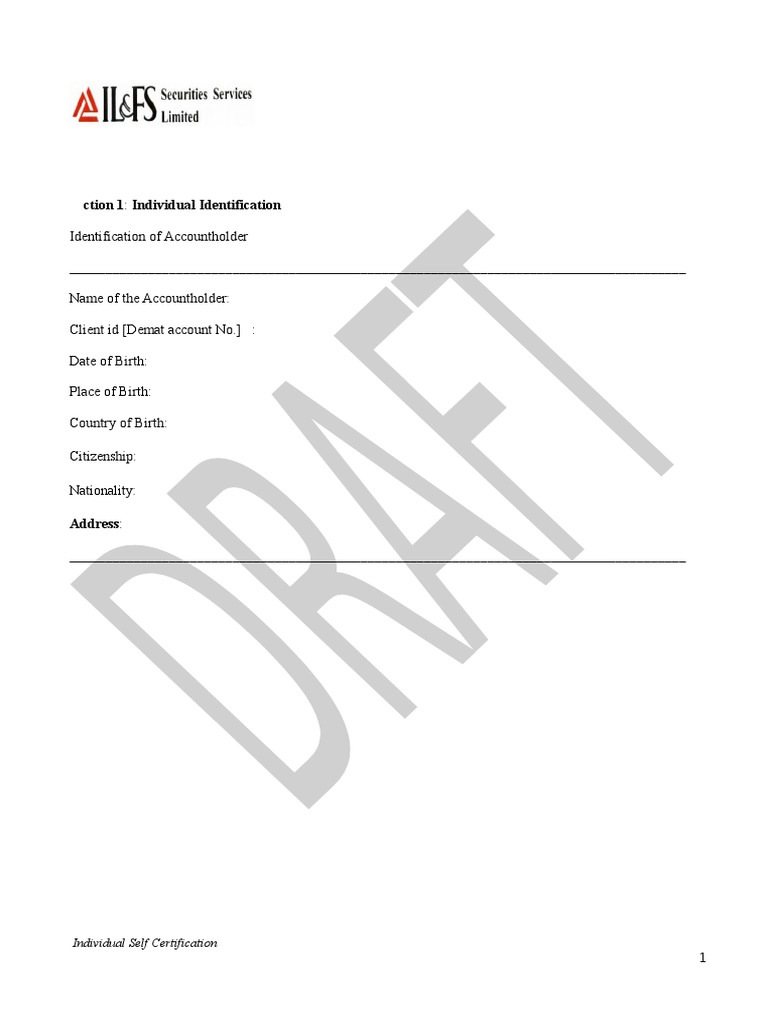 Individual Self Certification Form | PDF | Identity Document | Taxes