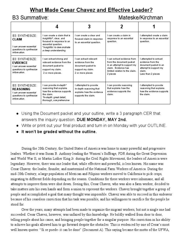 What Made Cesar Chavez and Effective Leader?: B3 Summative: Mateske ...