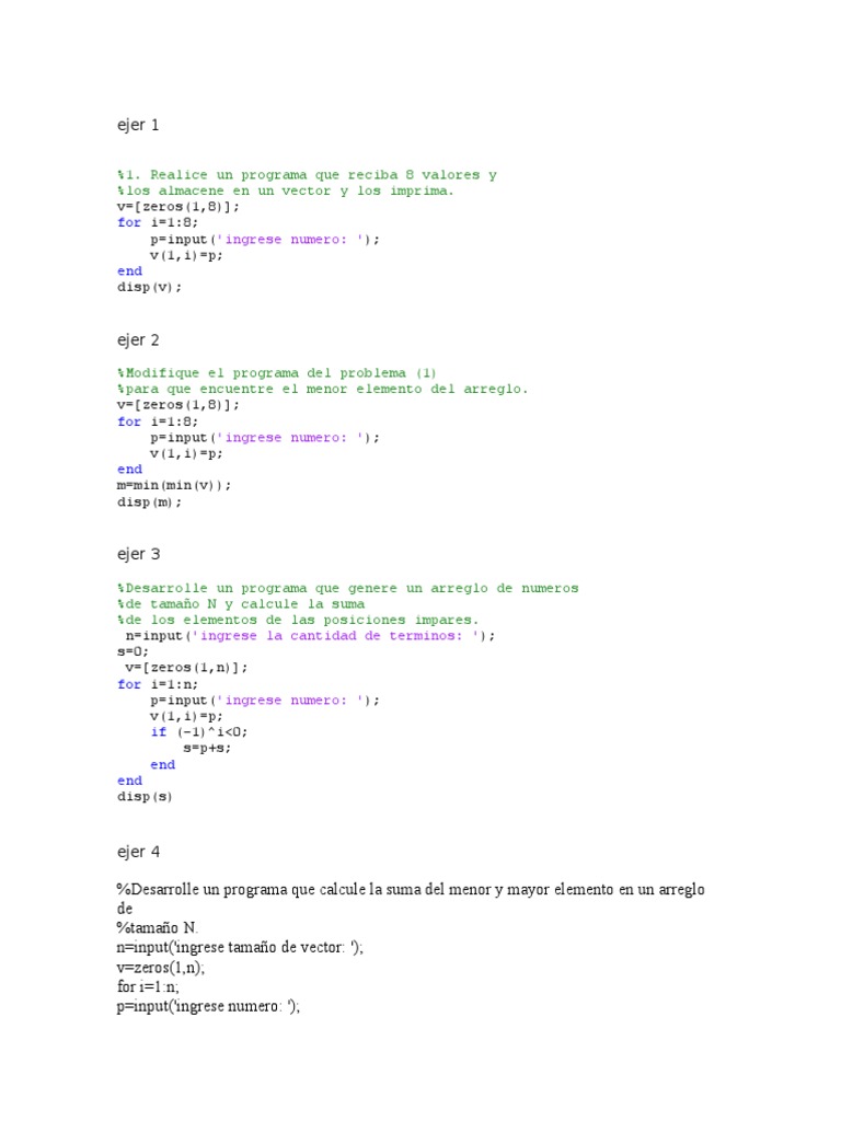 Ejercicios de Vectores en Matlab | PDF | Estructura de datos de matriz ...