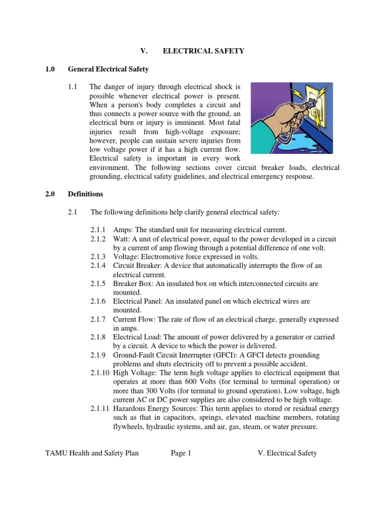V. Electrical Safety 1.0 General Electrical Safety | PDF | High Voltage ...