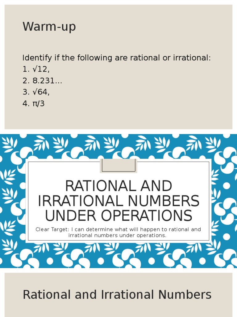 Rational and Irrational Numbers Under Operations | PDF