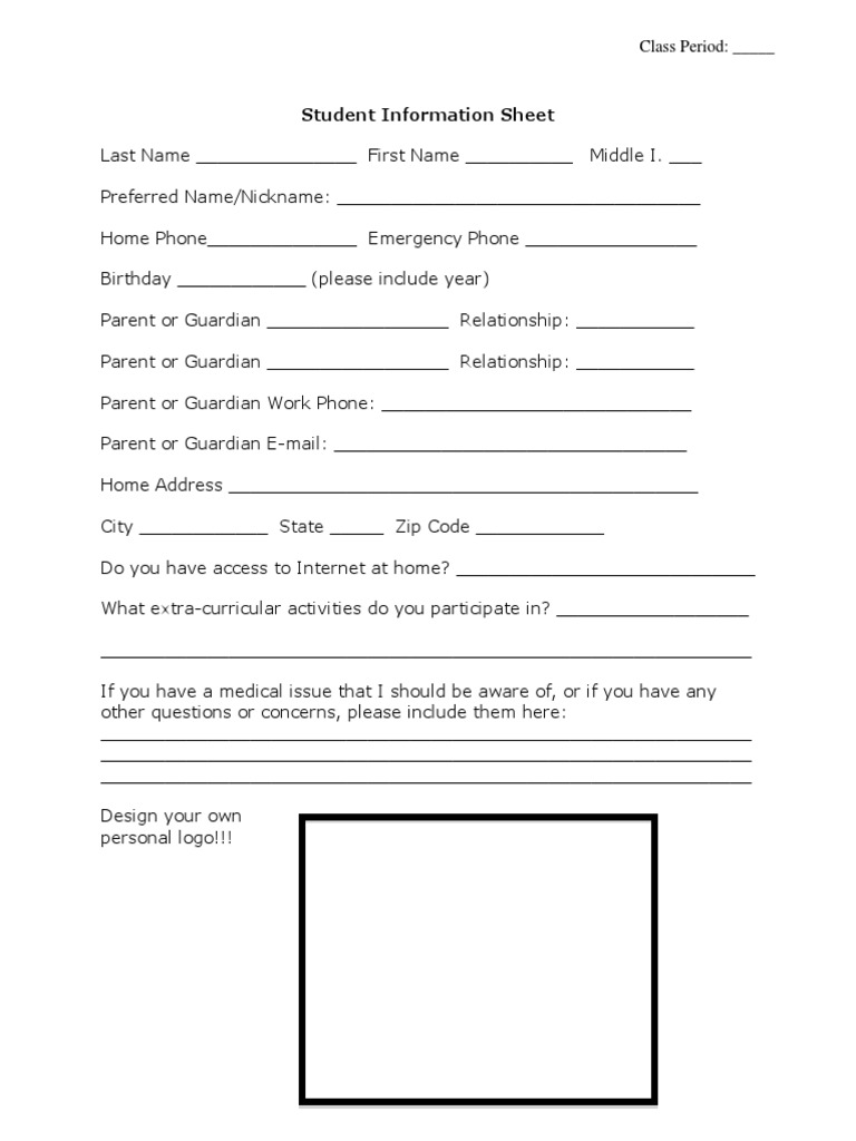 Student Info Sheet | PDF