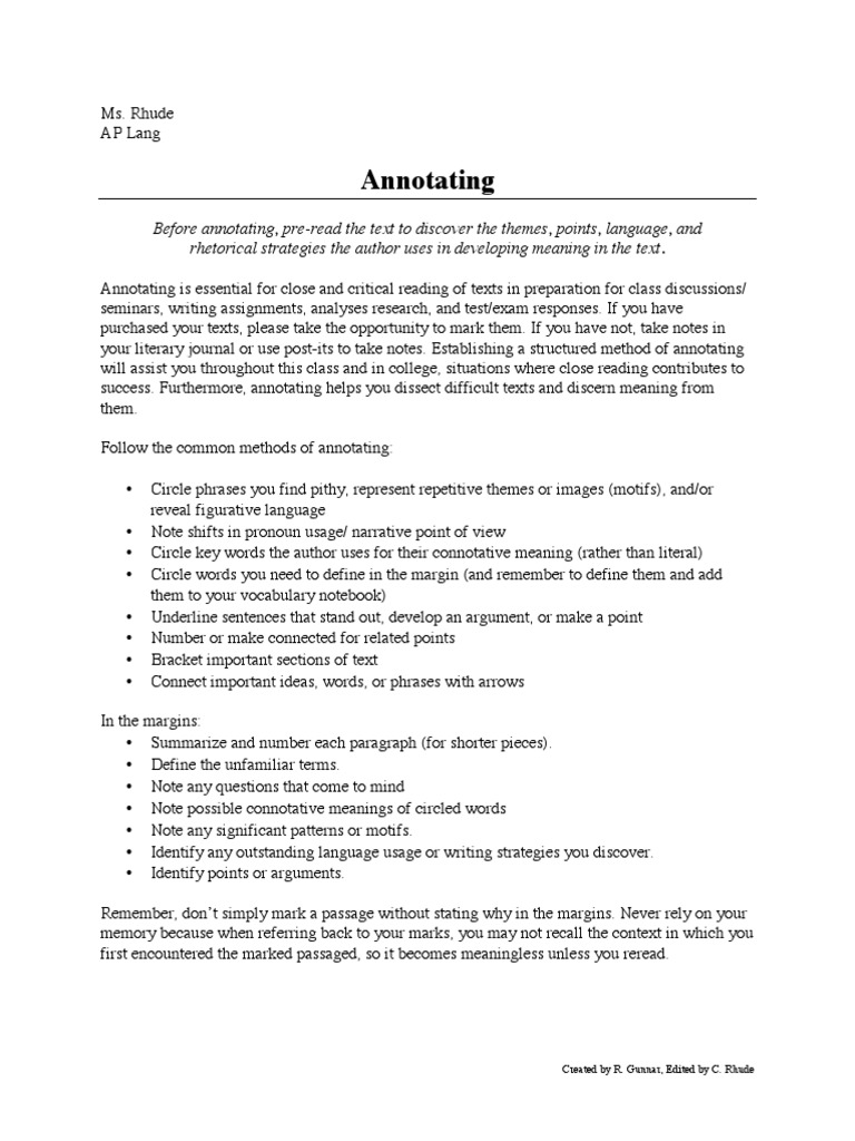 AP Lang Annotating Guide | PDF | Linguistics | Communication