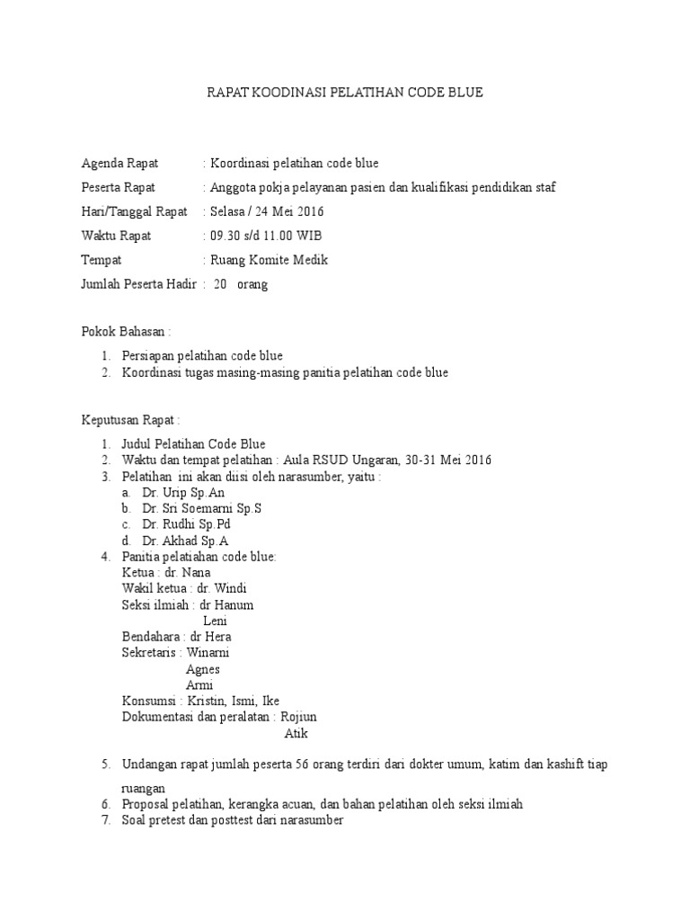 Notulen Rapat Pokja PP Code Blue | PDF