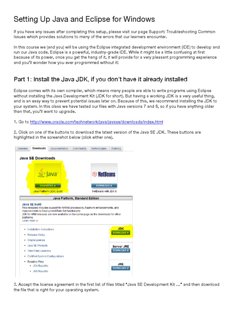 Setting Up Java and Eclipse Windows | PDF