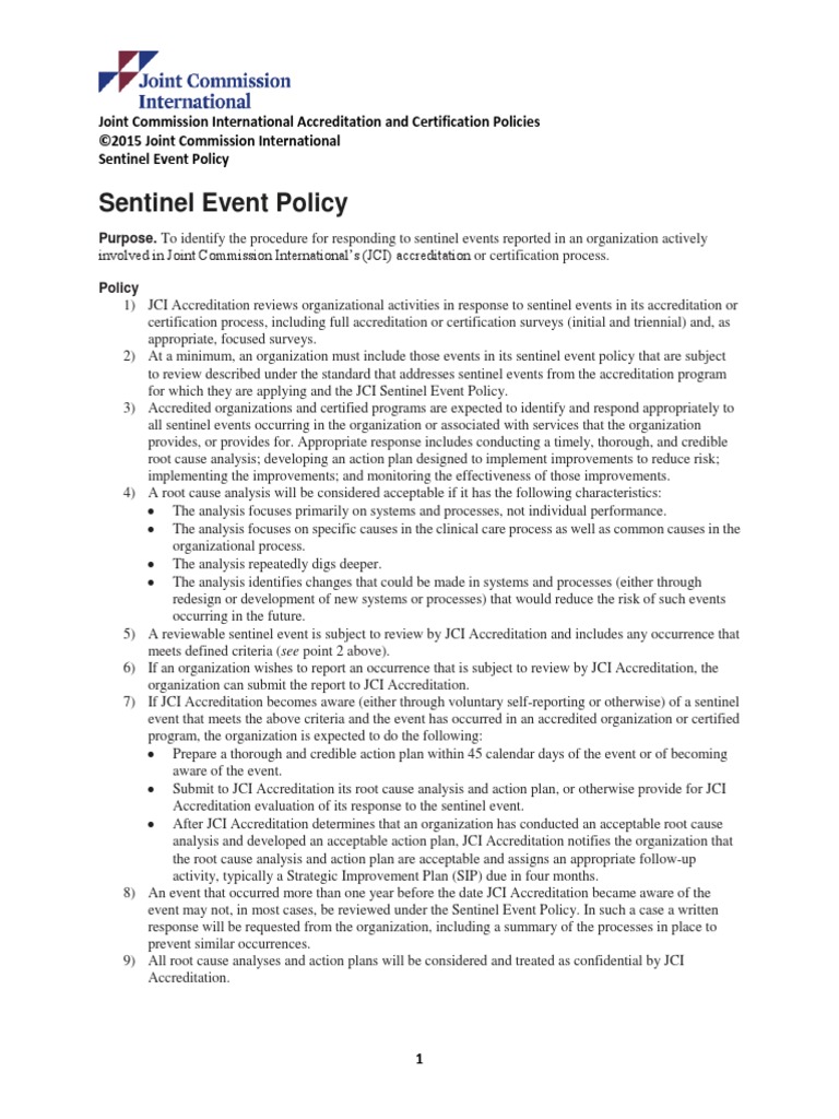 17 Sentinel Event Policy | Download Free PDF | Joint Commission ...