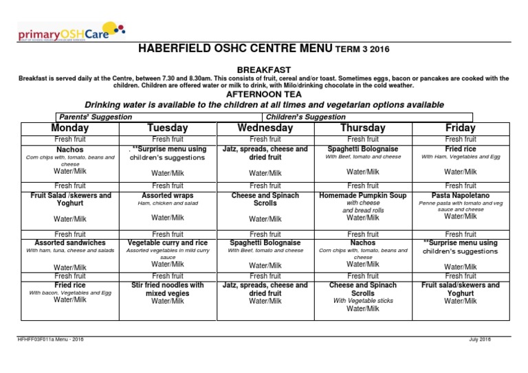 Haberfield School Menu | PDF
