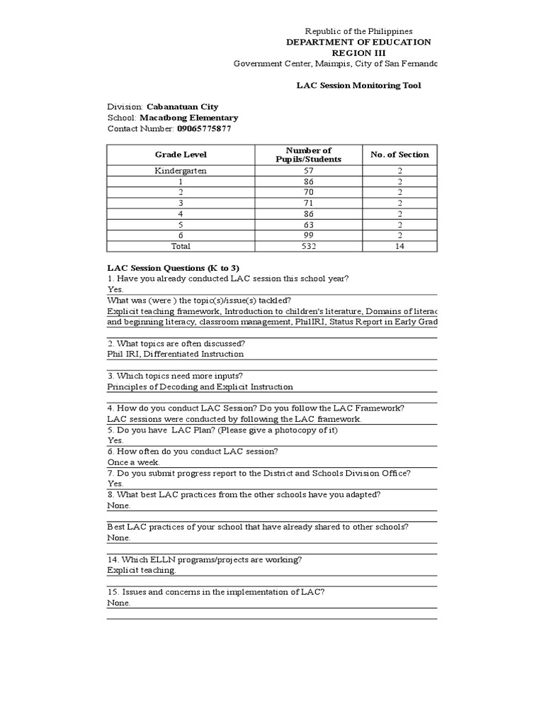 LAC Session Monitoring Tool for DepEd | PDF | Career & Growth