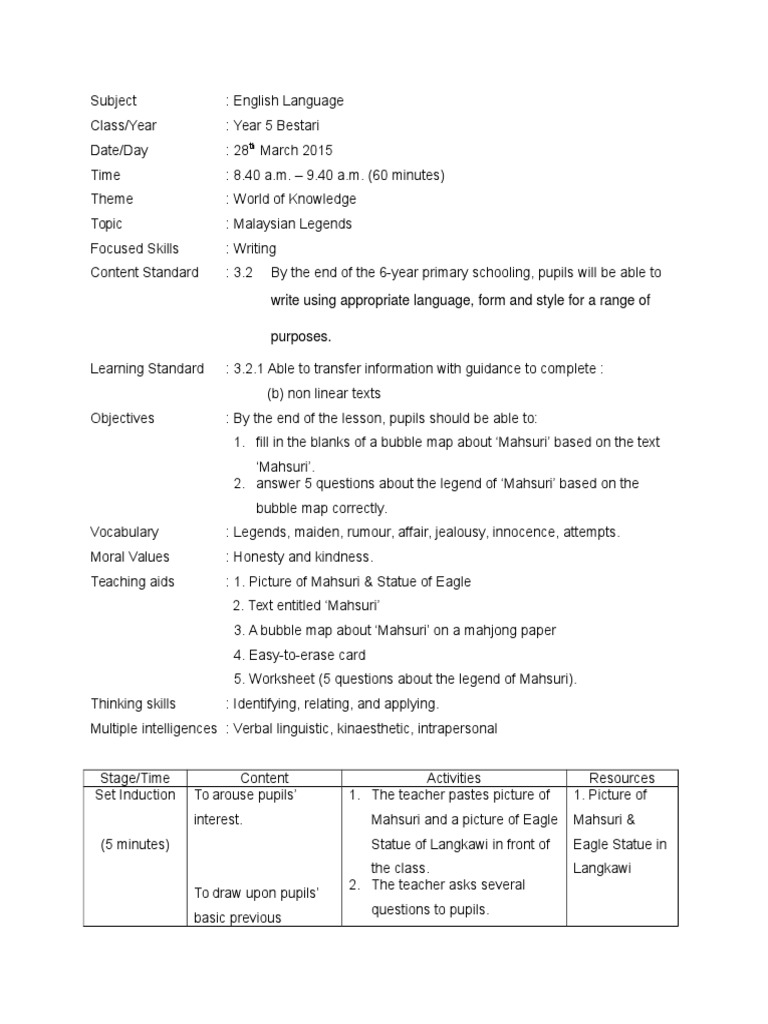 5B Malaysian Legends Writing | Download Free PDF | Lesson Plan | Semiotics