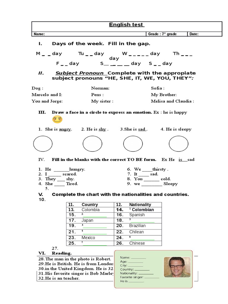 7th Grade English Test Template | PDF