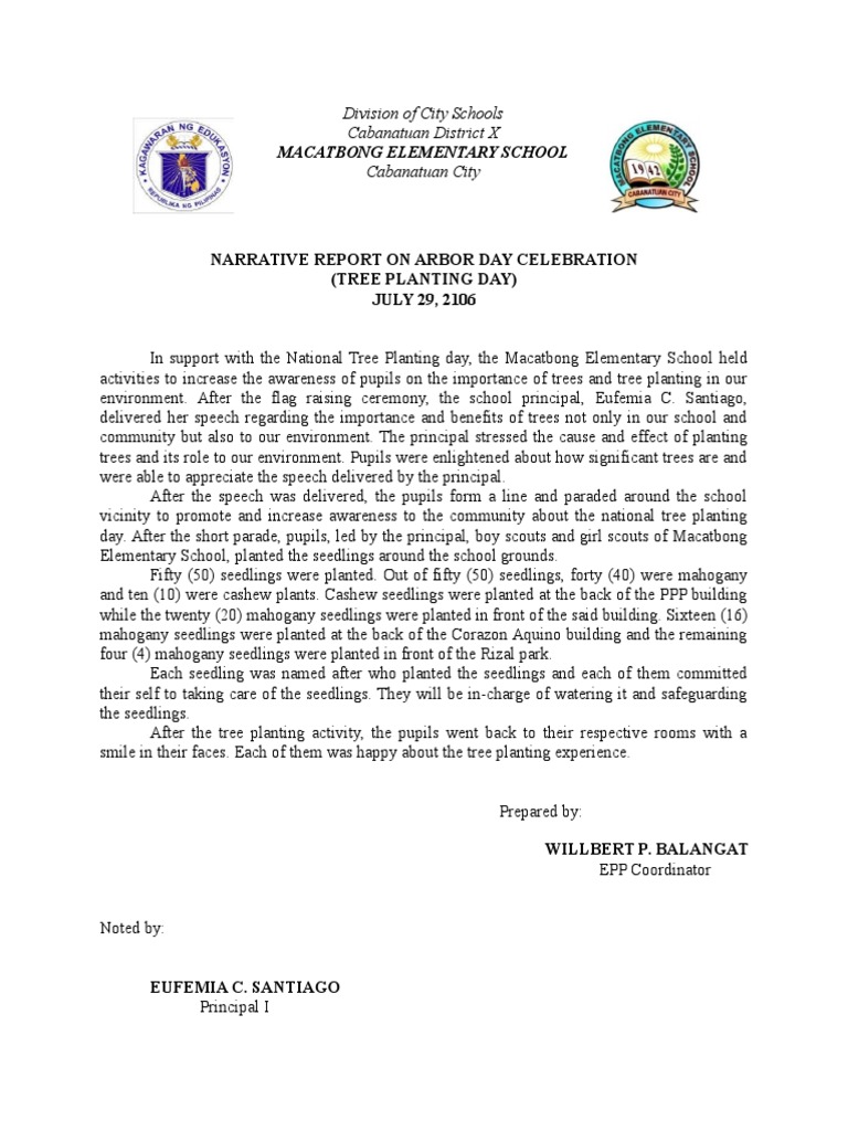 Narrative Report On Tree Planting Day | PDF | Plants