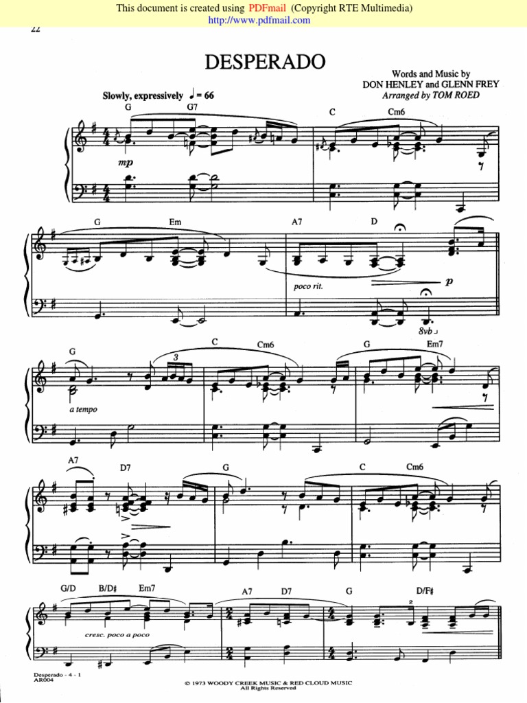 Eagles Desperado Piano Version PDF | PDF