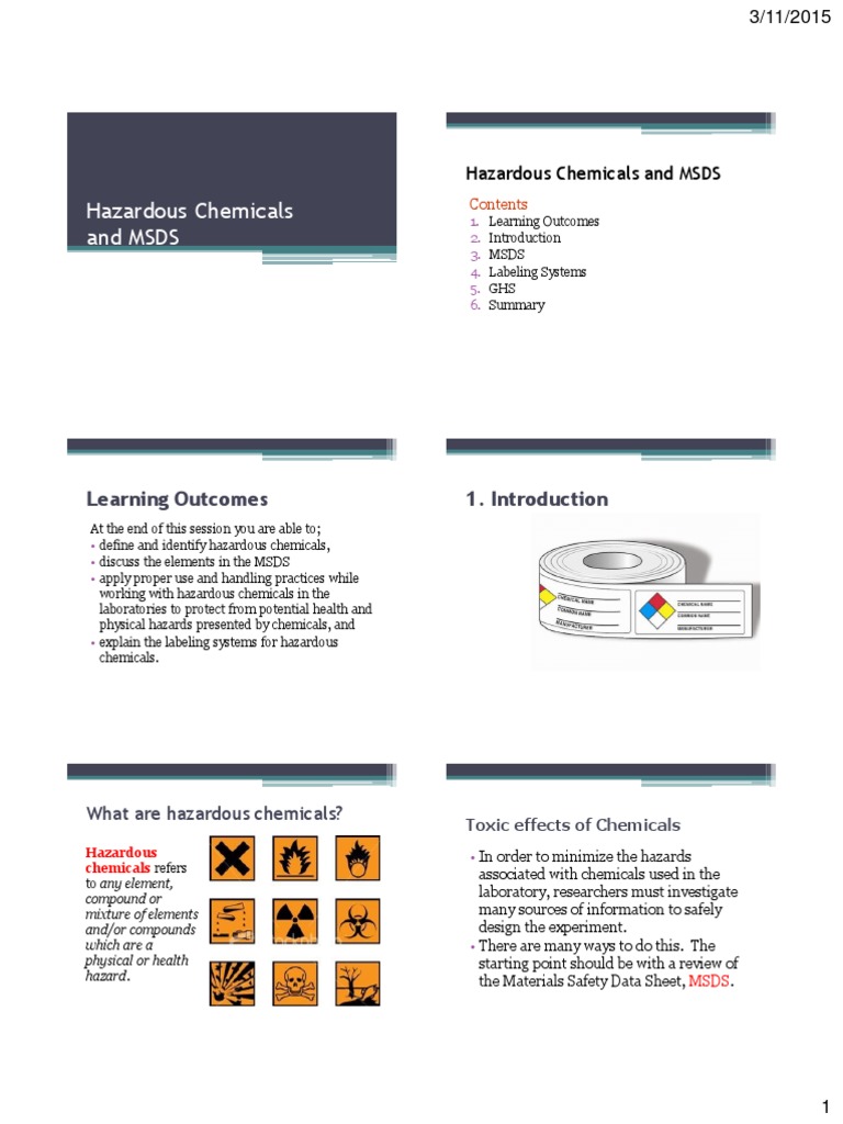 1 Hazardous Chemicals & MSDS | PDF | Toxicity | Dangerous Goods