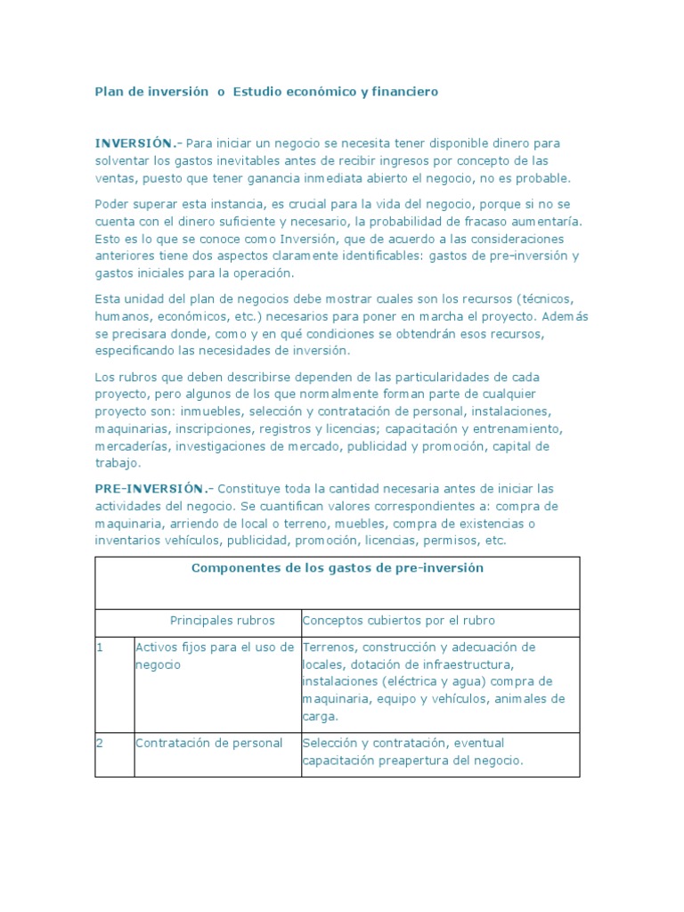 Ejemplo de Plan de Inversión PDF | PDF | Precios | Inversiones