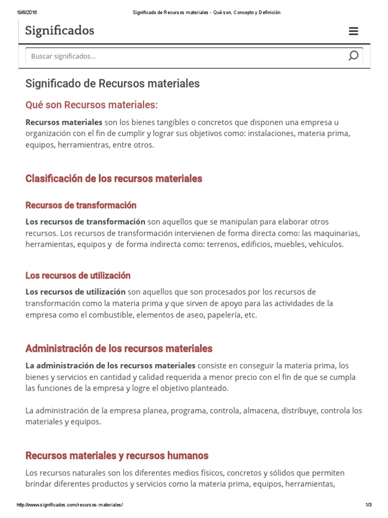 Significado de Recursos Materiales - Qué Son, Concepto y Definición ...