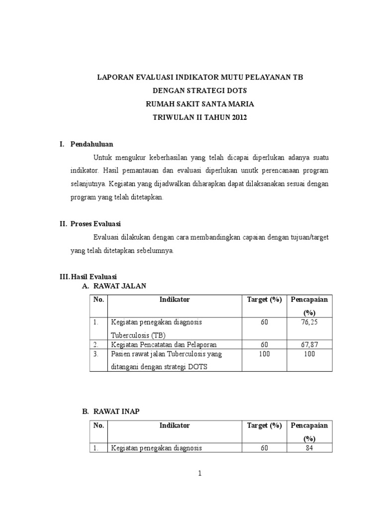 Laporan Evaluasi Indikator Mutu Pelayanan TB (TW2) | PDF
