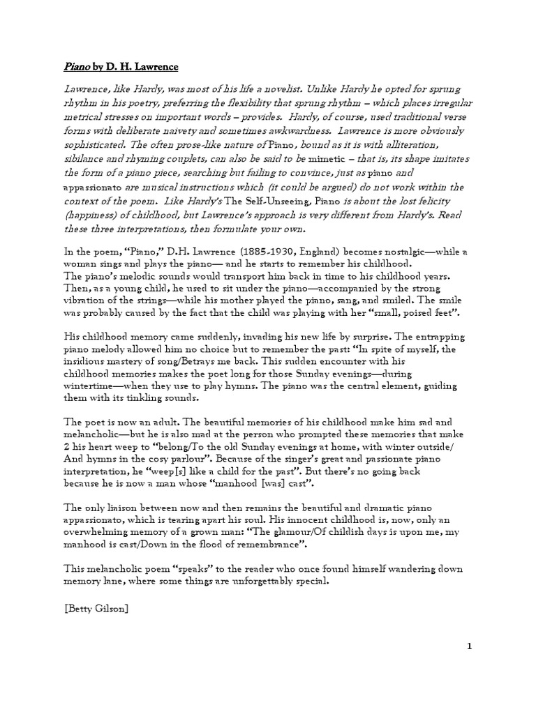 Piano by D. H. Lawrence | PDF | Piano | Poetry