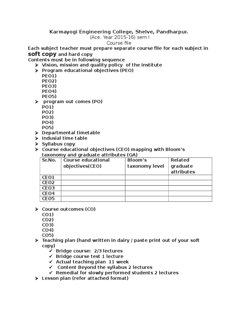Course File Content | PDF | Engineering | Design