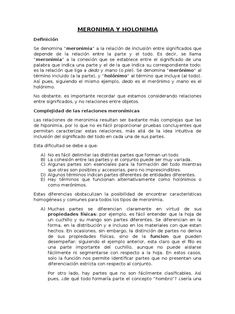 Meronimia y Holonimia | PDF | Pie | Palabra