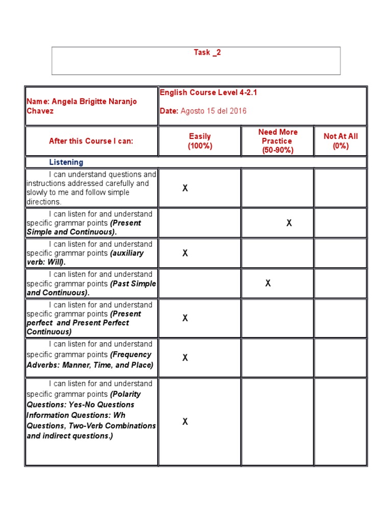Task 2 - Angela Naranjo Chavez | PDF | Question | Perfect (Grammar)