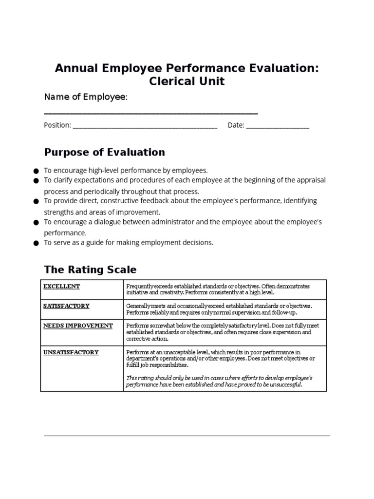 Annual Employee Performance Evaluation: Clerical Unit | PDF ...