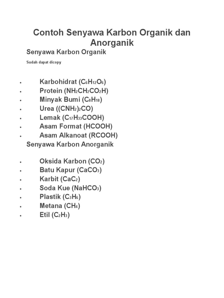 Contoh Senyawa Karbon Organik Dan Anorganik | PDF