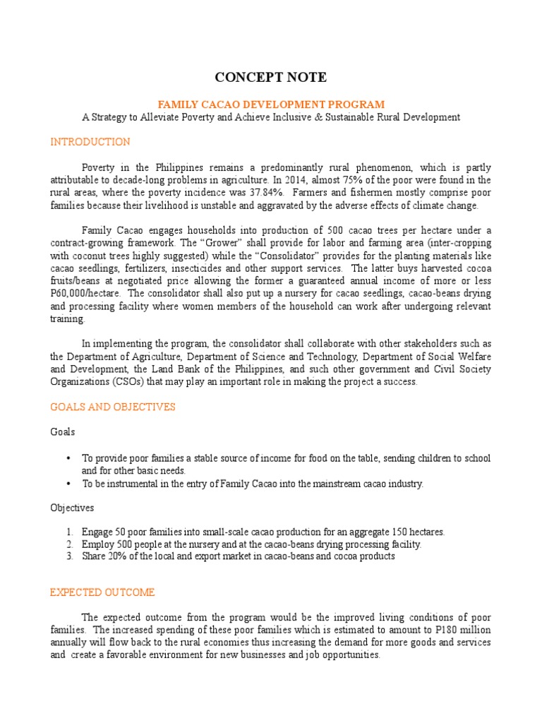 Family Cacao Development Program Proposal | PDF | Cocoa Bean | Poverty