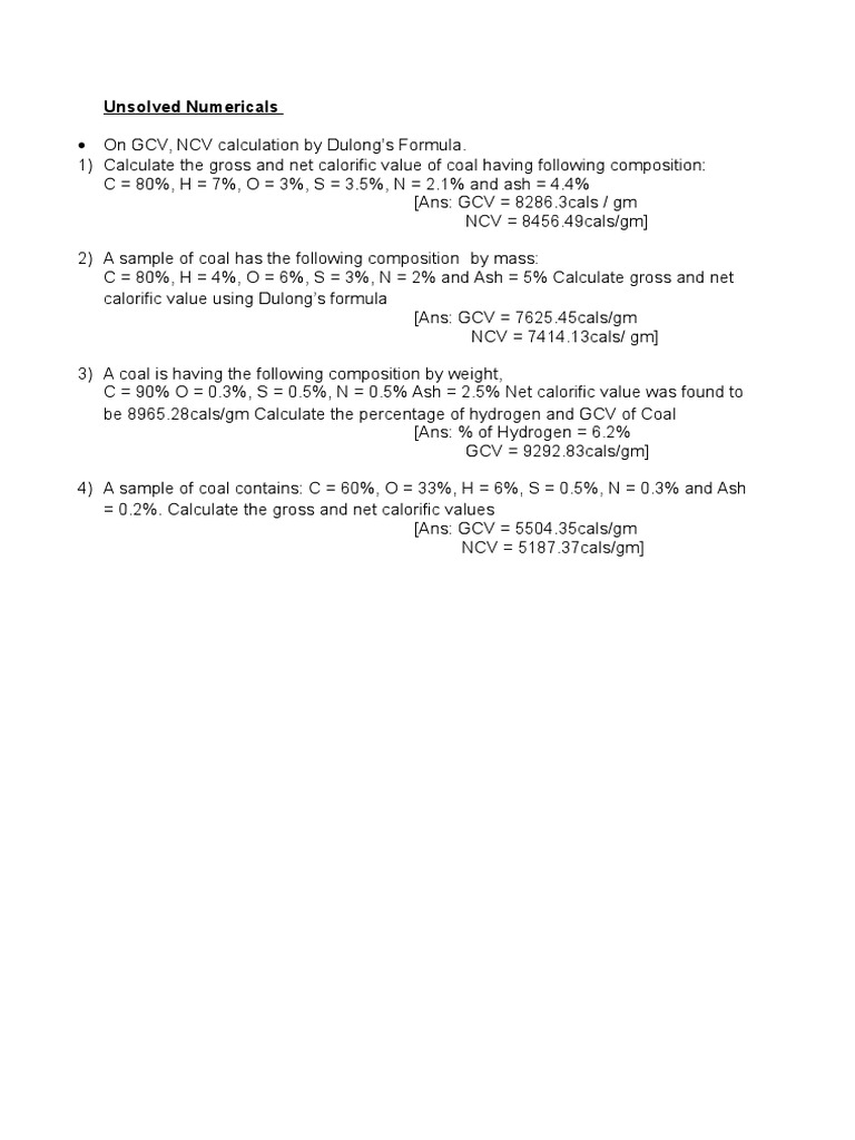 Unsolved Numericals On Dulong's Formula | PDF | Science & Mathematics | Technology & Engineering