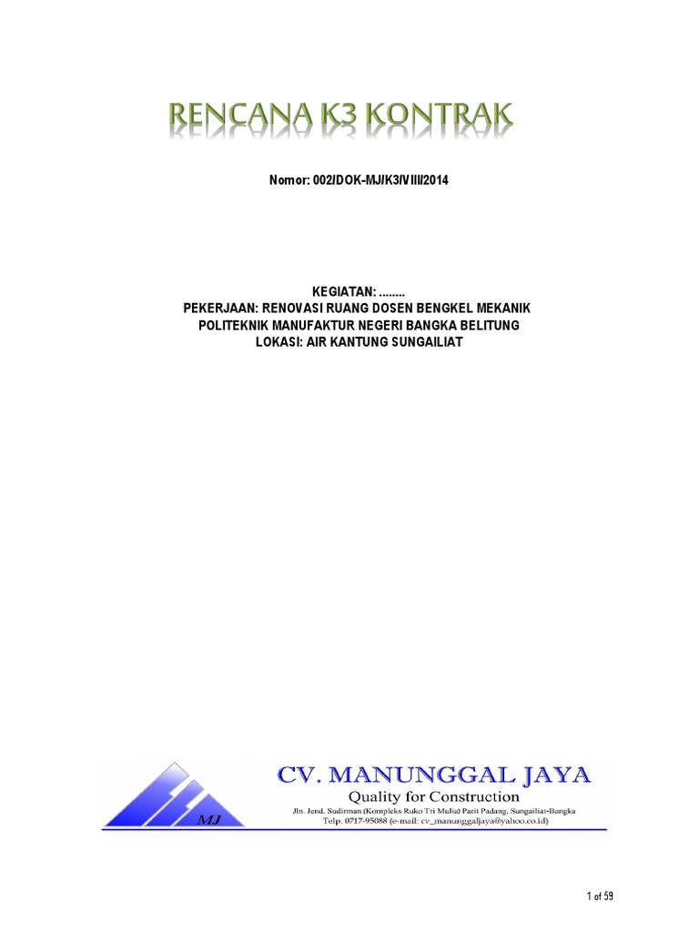 Rencana K3 Proyek Konstruksi, RK3K PDF | PDF