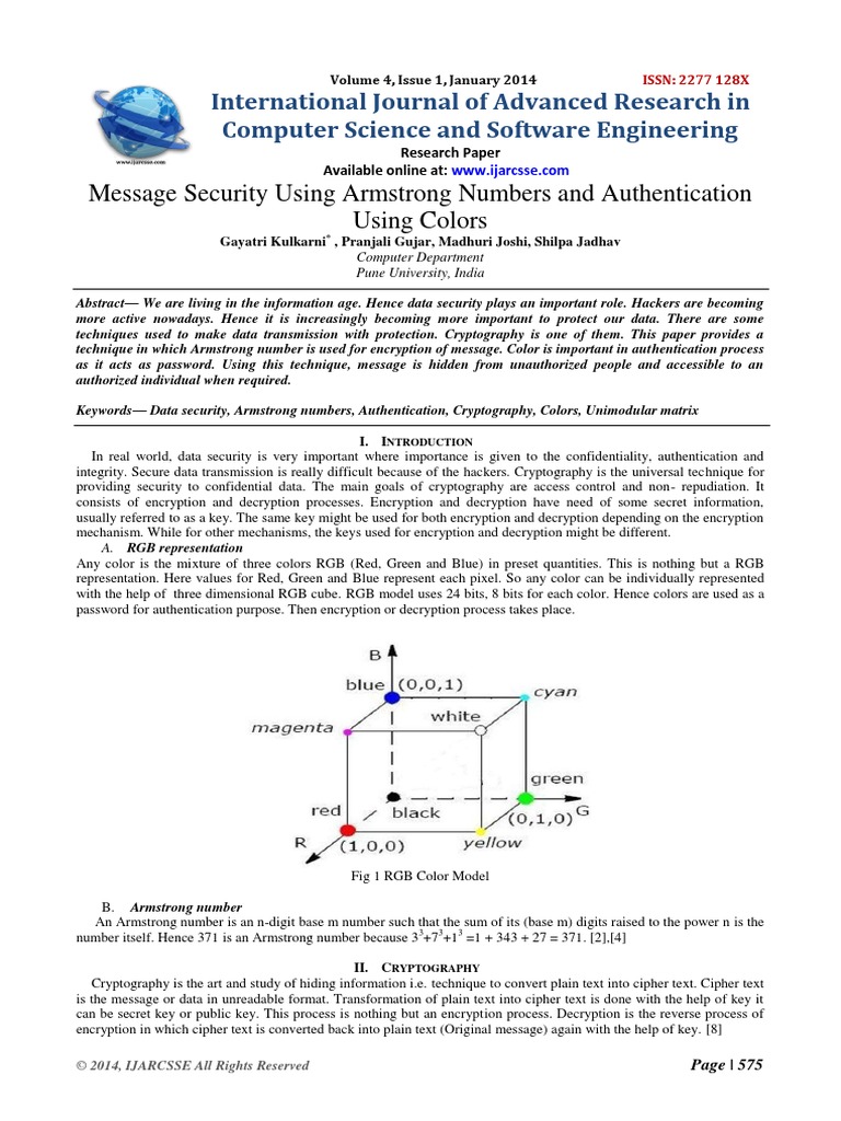 Message Security Using Armstrong Number and Authentication Using Color PDF | PDF | Cryptography ...