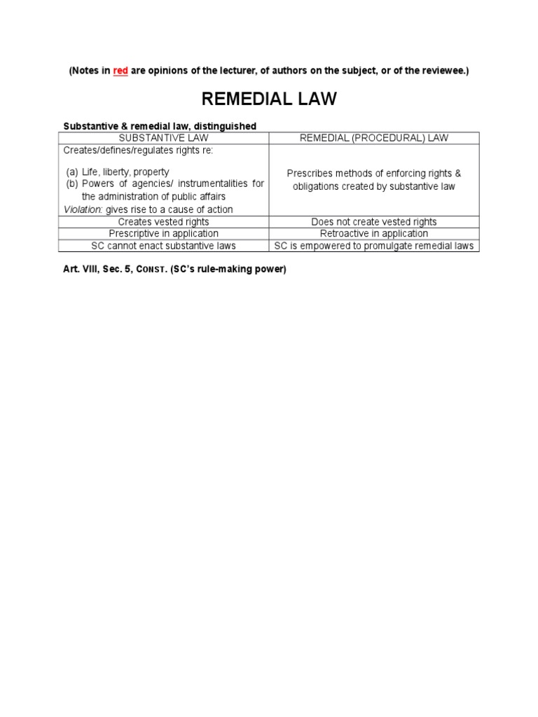 Remedial vs Substantive Law: Key Differences | PDF