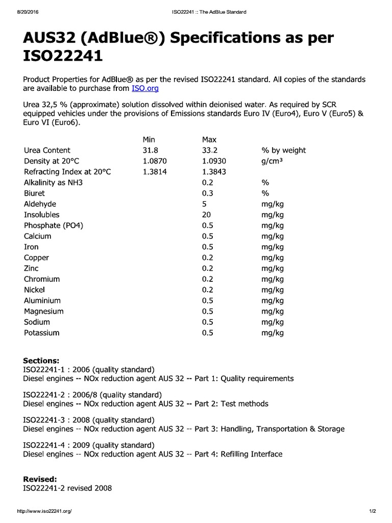 Adblue Spec ISO 22241 | PDF