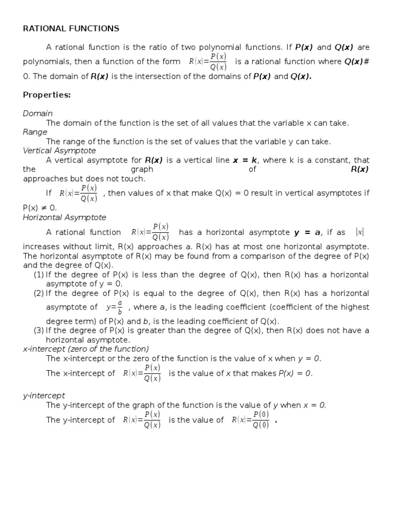 Rational Functions Pdf Asymptote Function Mathematics