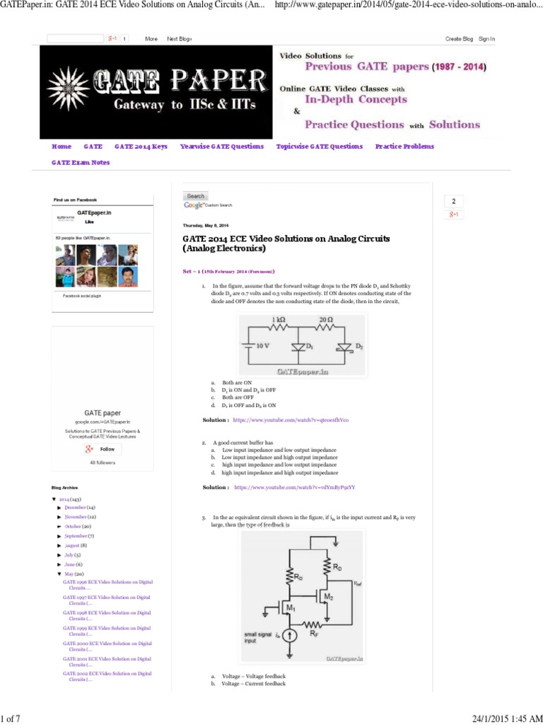 GATE 2014 ECE Analog Circuits Solutions | PDF | Bipolar Junction Transistor | Amplifier