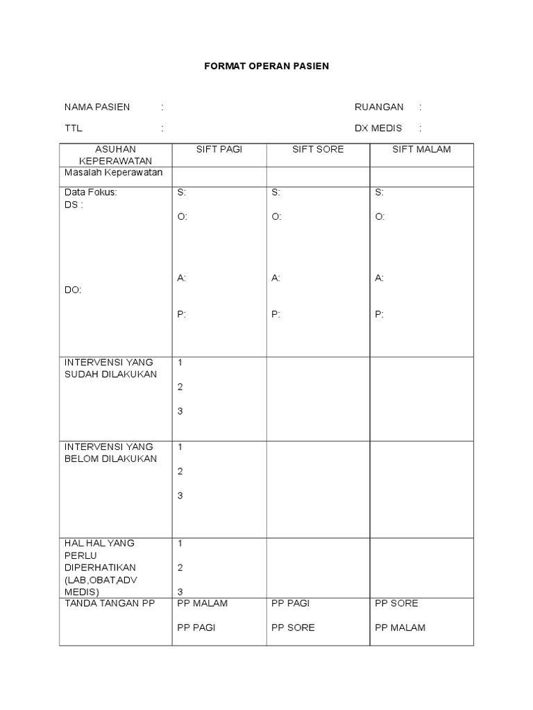 Format Operan Pasien | PDF