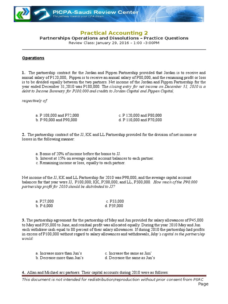 Session 2 - Partnership Operations - Problems January 29, 2016 | PDF ...