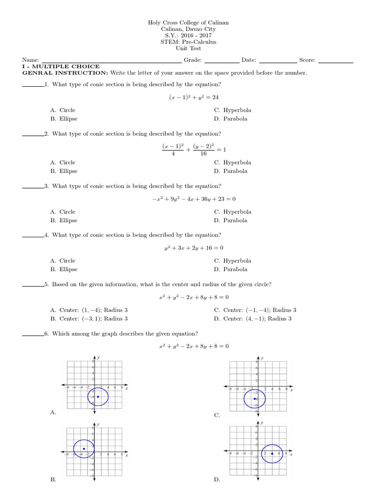 Pre-Calculus Test | Download Free PDF | Ellipse | Geometry