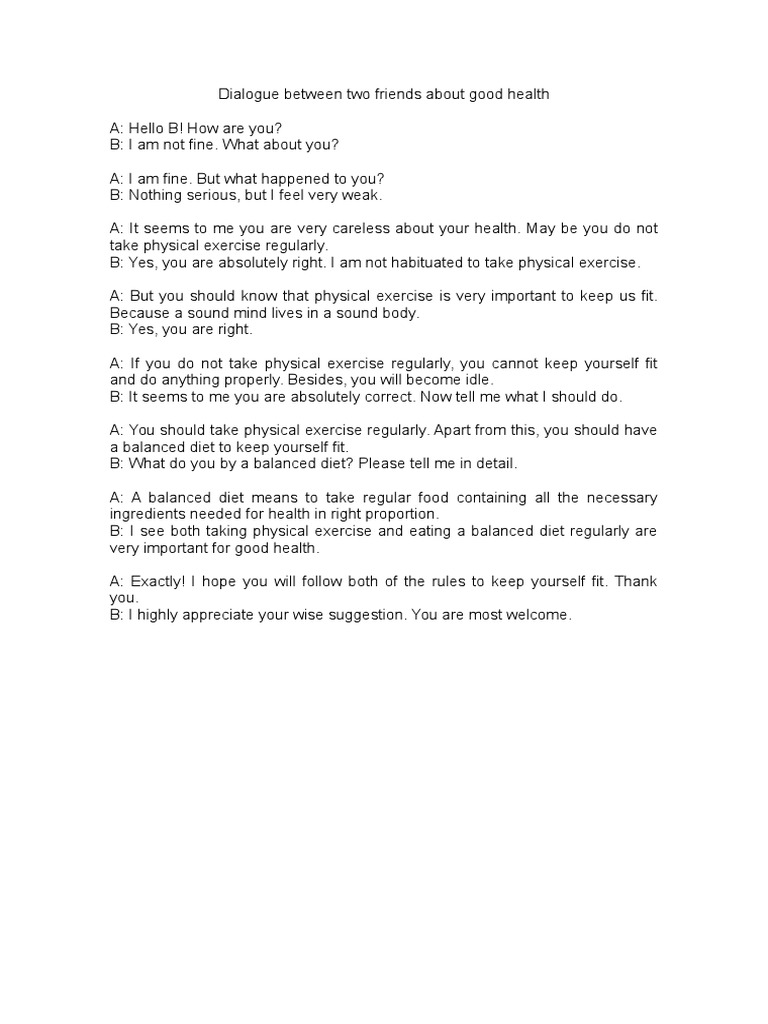 Dialogue on Good Health Tips | PDF | Wellness | Medical