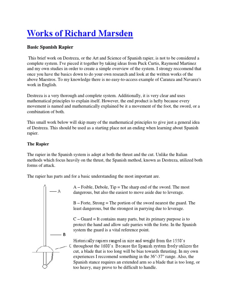 Richard Marsden On Destreza | PDF | Sword | Blade