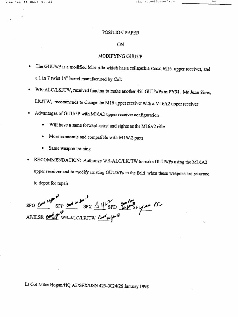 US Air Force Position Paper On Modifying GUU5/P | PDF