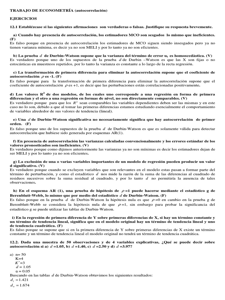 AutoCorrelacion Econometria | PDF | Econometría | Análisis de regresión