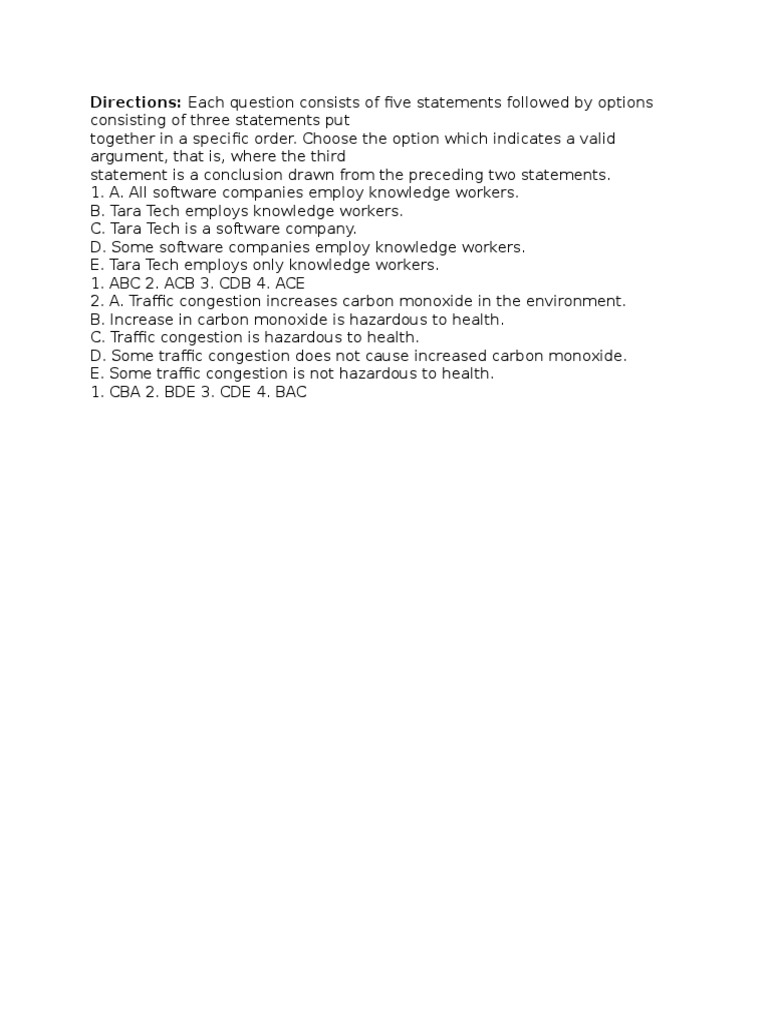 Directions: Each Question Consists of Five Statements Followed by ...