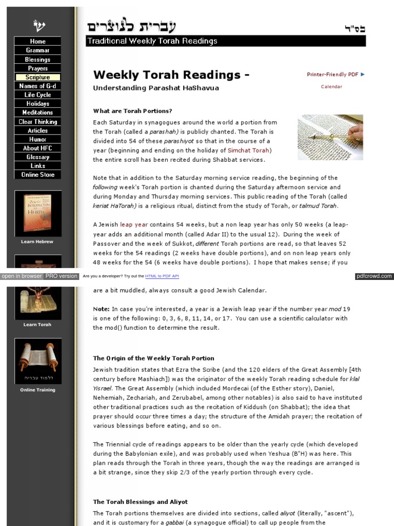 Torah Weekly Readings | PDF | Torah Reading | Siddur