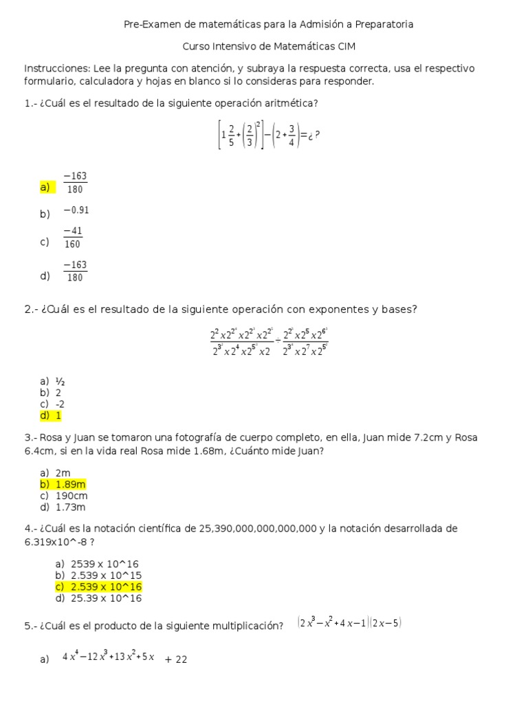 Examen de Admision a Preparatoria
