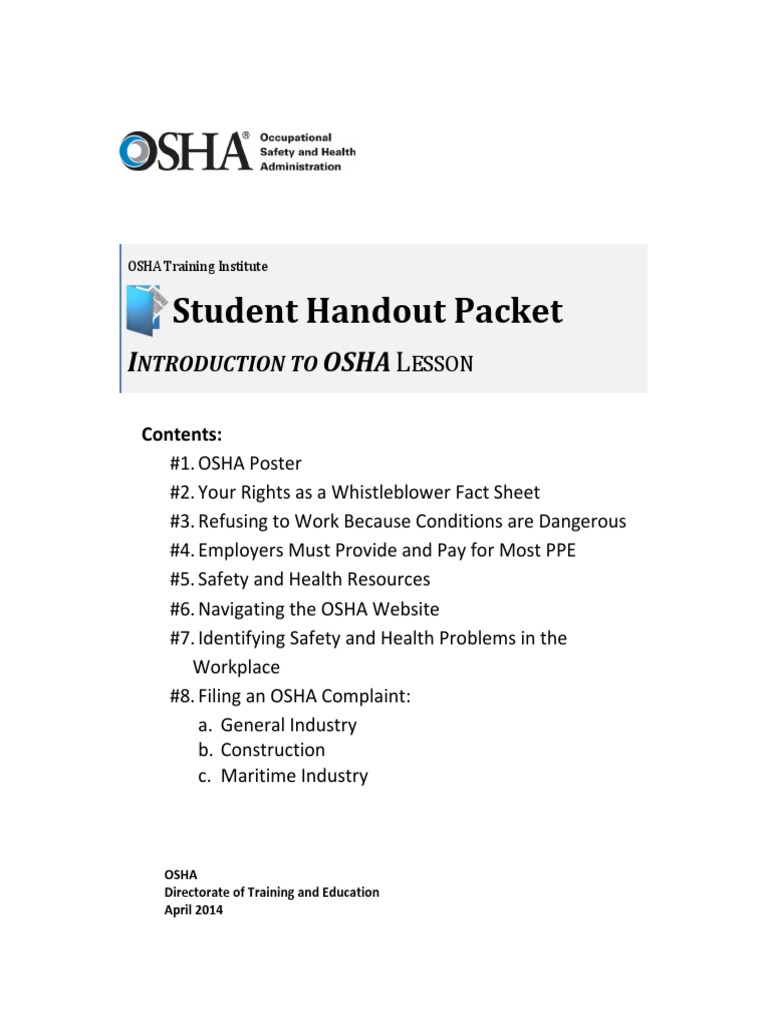 Intro To Osha Handout | PDF | Personal Protective Equipment ...